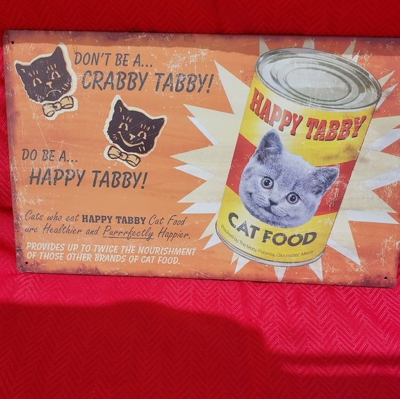 Wall Decor | Vintage Happy Tabby Metal Cat Food Sign | Poshmark